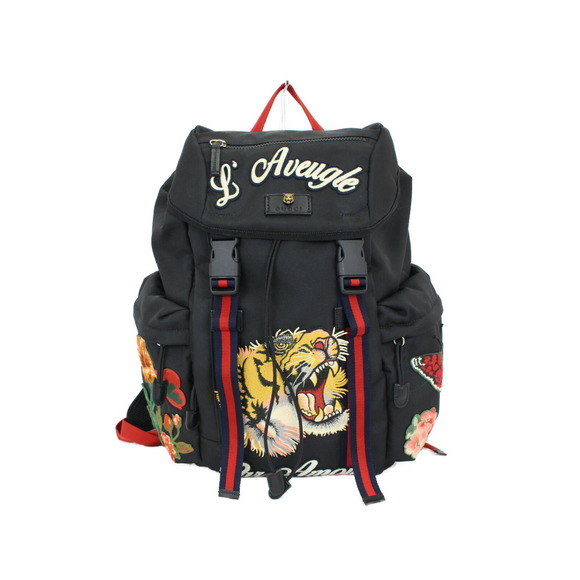 Gucci | Bags | Gucci Embroidered Tiger Nylon Backpack Black Multicolor ...